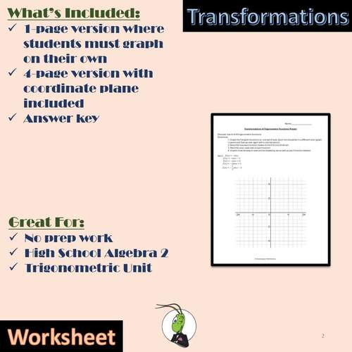 Graphing Trigonometric Functions with Transformations Worksheet Algebra 2