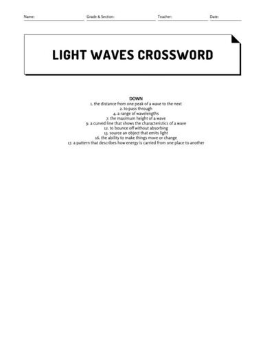Amplify Science: Light Waves Word Search/Crossword Puzzle by Sanvilla ...