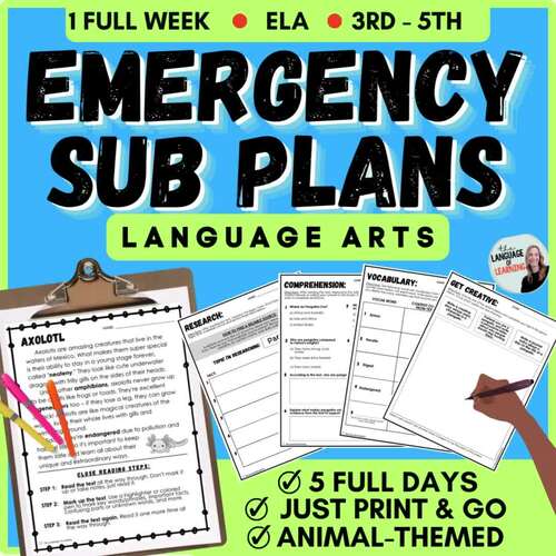 Emergency Sub Plans - Language Arts Sub Plans - 1 Week No Prep ELA ...