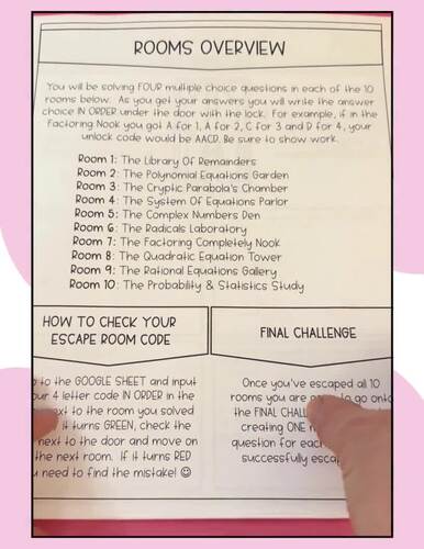 End of Year Algebra 2 Escape Room Project | Printable Self Checking ...
