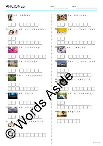 Spanish Vocabulary Writing Spelling Worksheets Card Crossword Anagram ...