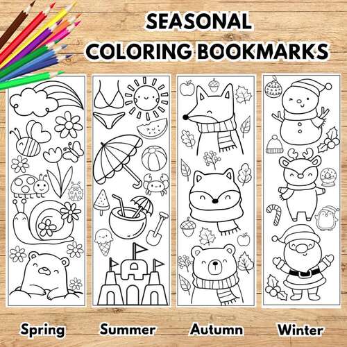 Seasonal Coloring Bookmarks, Holiday Bookmark to Color, Classroom Craft ...