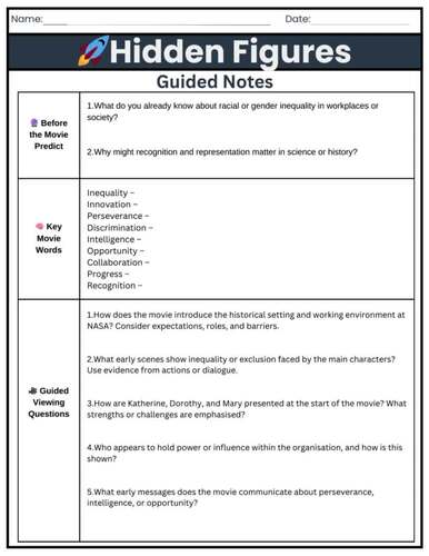 Hidden Figures | Guided Notes & Book Comparison EDITABLE No-Prep