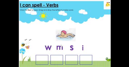 Action Verb Spelling Boom Cards activity| Click to Hear & Drag to spell ...