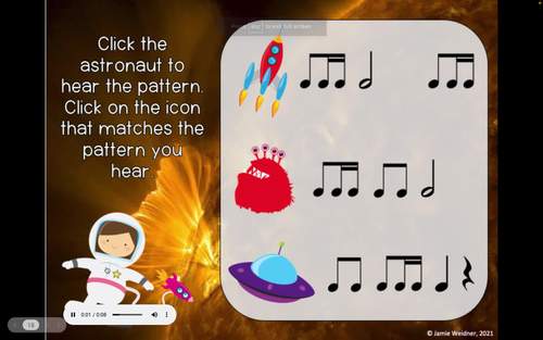 1 Eighth 2 Sixteenth Music Rhythm Game for Google Slides Space Theme
