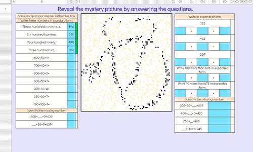 Digital Math Pixel Art Mystery Picture 2nd Grade 2.NBT.3 Expanded Form