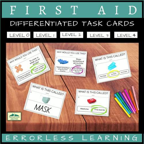 First Aid Kit 120 Task Cards | 5 Differentiated Levels | Autism ...