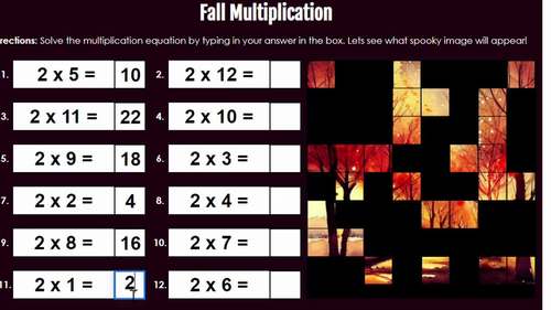 Fall Google Sheet Multiplication & Division Practice Mystery Pixels 0-12