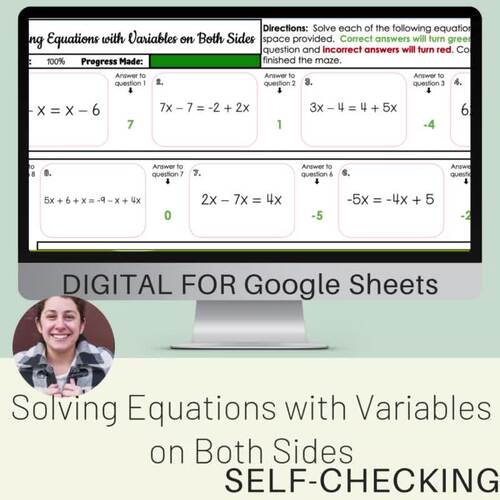 Solving Equations with Variables on Both Sides: Self-checking Mystery Path