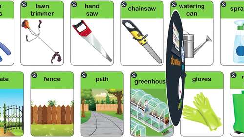 ENGLISH Garden vocabulary flashcards | 50 words and images | (9x6cm)