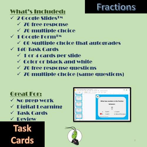 Operations of Fractions Review 2 Task Cards Google Slides and Google Forms