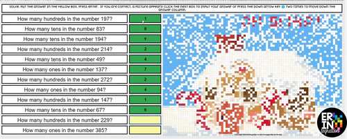 Gingerbread Pixel Art Math Christmas: Place Value Identify Hundreds ...