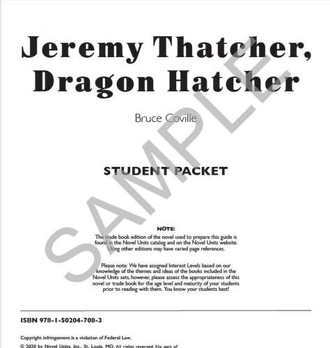 Jeremy Thatcher, Dragon Hatcher Novel Units® Student Packet Novel Study