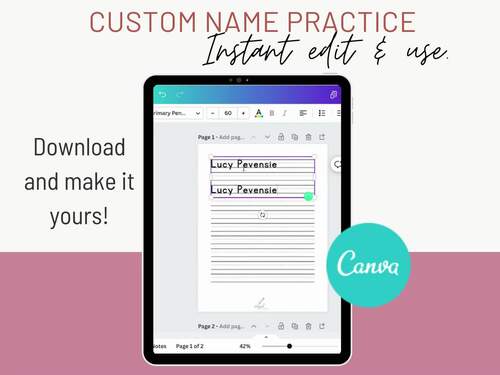 Editable Name Practice Handwriting Worksheet in Canva for PreK-1st