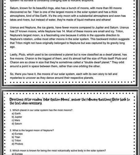 Solar System Moons Reading Comprehension Worksheet with Writing Task