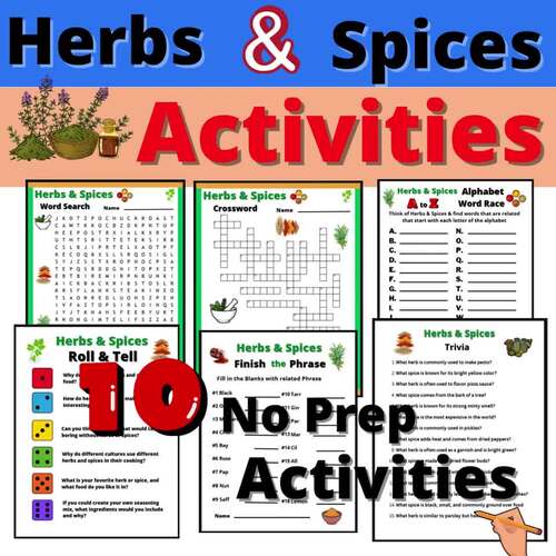 Herbs and Spices Activities Packet Cooking Study Culinary Arts FACS FCS ...