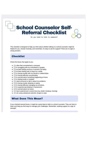 School Counselor Self- Referral Checklist: Student Mental Health ...