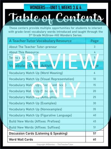 Wonders Grade 3 Unit 1 Week 3 & 4, 11 Vocabulary Activities Word Wall ...