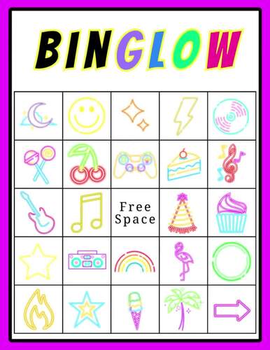 Glow Day Bingo Game - Neon Glow Class Party - BinGLOW by Ladybug Lane ...