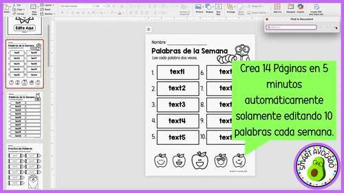 Palabras de la Semana Actividades Editable | Centros, Tarea | Spanish ...