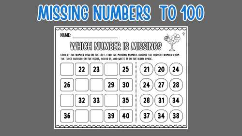 Summer Missing Numbers 1–100: Count, Color & Complete for Kindergarten ...