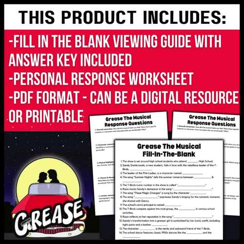 Grease The Musical: Fill In The Blank Viewing Guide & Response Worksheet