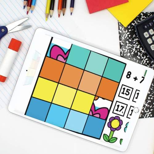 Adding Near Doubles Picture Reveal Boom Cards by Learning with Miss G