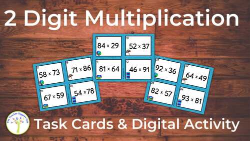 Math 2 Digit Multiplication Write the Room Task Cards and Digital for ...