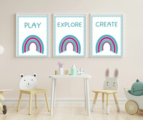 Teal Rainbow Classroom Decor Learning Signs | TPT