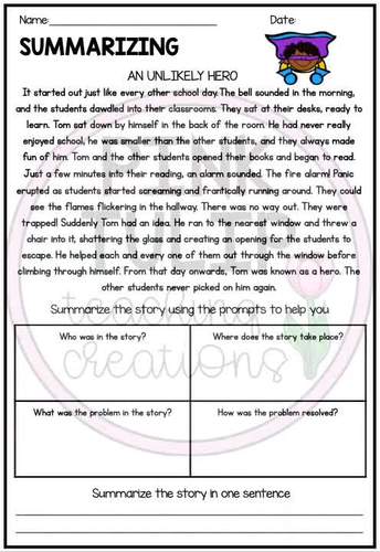 3rd Grade Reading Summary Worksheet