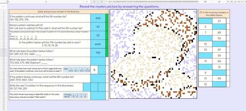 Digital Math Pixel Art Mystery Picture 4th Grade 4.OA.5 Patterns Sequences