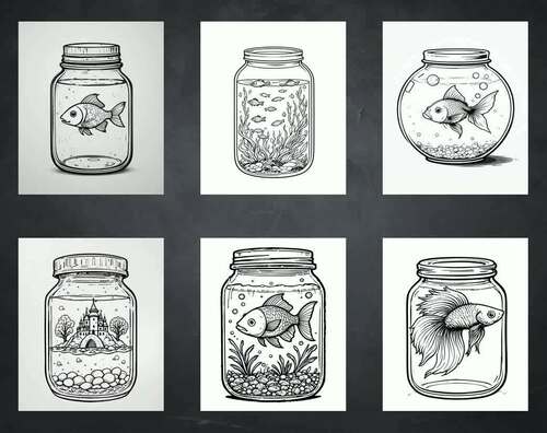 Fish in Jar Coloring Pages - Whimsical & Relaxing Underwater Fun