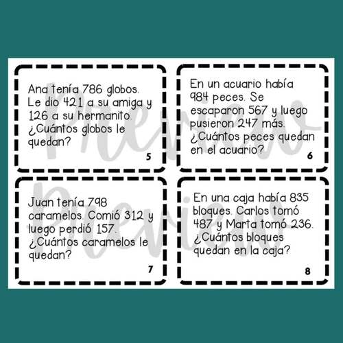 Restas- Problemas de restas de tres cifras, Subtraction Thre-Digit Word ...