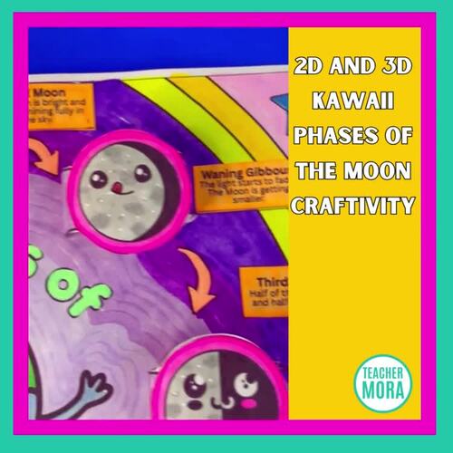 2D & 3D Kawaii Phases of the Moon Craft Activity| Moon Cycle |Cute Moon ...