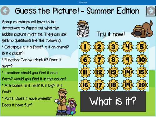 Guess the Summer Mystery Picture Boom Cards™ Speech Therapy Group ...