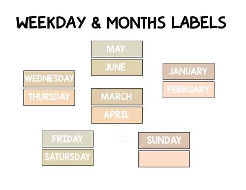 Printable Boho Weekdays and Months Labels, Days of the Week Posters, Cards