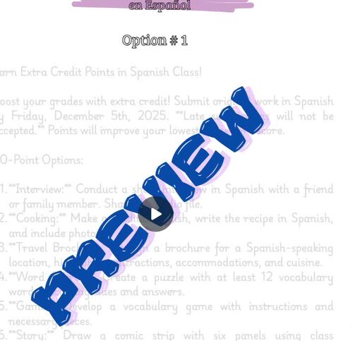 Spanish 1 and 2 Extra Credit Options by Martha Spanish Room | TPT