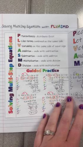 Multi Step Equations Foldable Notes (7th or 8th grade) by Math By B Squared