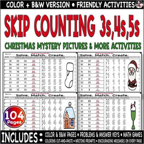 Christmas | Skip counting 3s 4s 5s,Tracing 1-9,Draw,Color, Games, cut ...