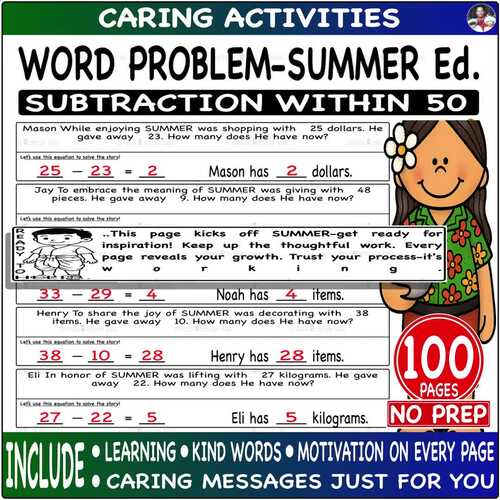 Subtraction within 50 word problem math worksheet fact fluency Step ...