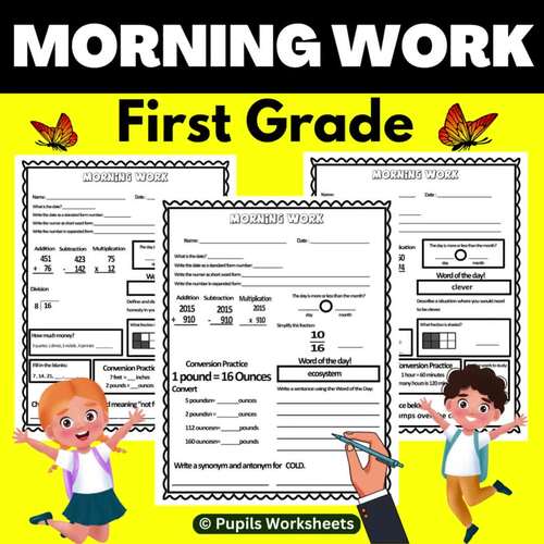 1st Grade Morning No Prep Math & Literacy Worksheets by Pupil's Worksheets
