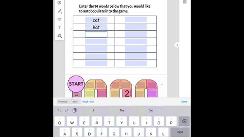 Reading Game Phonics Sight Word fluency Editable Autofill board game