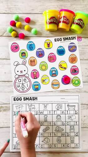 Easter Egg Smash - CVC Medial Vowel Sounds Game - Middle Sound Activities