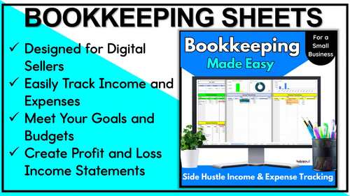 Easy Bookkeeping Income and Expense Sheets for TPT Sellers and Side Hustles