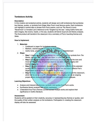 Edgar Allan Poe Tombstone Activity by The MiddleVerse | TPT