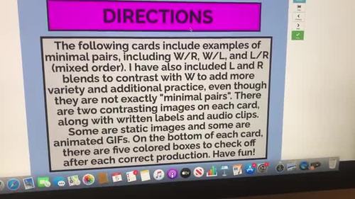 Minimal Pairs W and L, W and R, L and R Speech Therapy Activity Boom Cards™