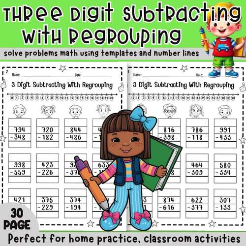 3 Digit Subtraction With Regrouping Worksheets, Fun Math Practice Printable