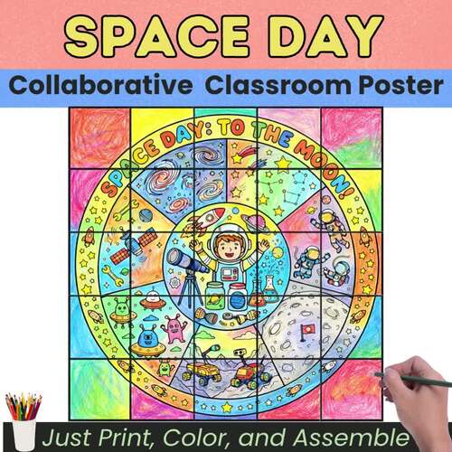 Space Day Collaborative Poster | Solar System Coloring Craft | To The Moon