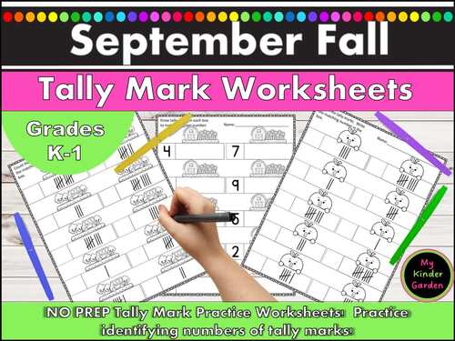 September Math Tally Mark Worksheets Count Draw Write Numbers 1-10 ...