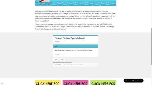 Parts of Speech Digital Escape Room- 6th, 7th, 8th Grammar Activity- No ...